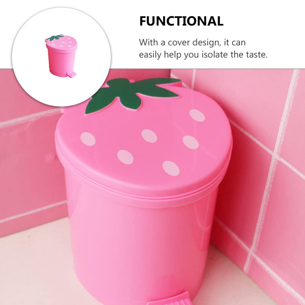 NUOBESTY Strawberry Trash Can Desk Trash Can with Lid Plastic Mini Garbage Can for Desktop Kitchen(Pink)