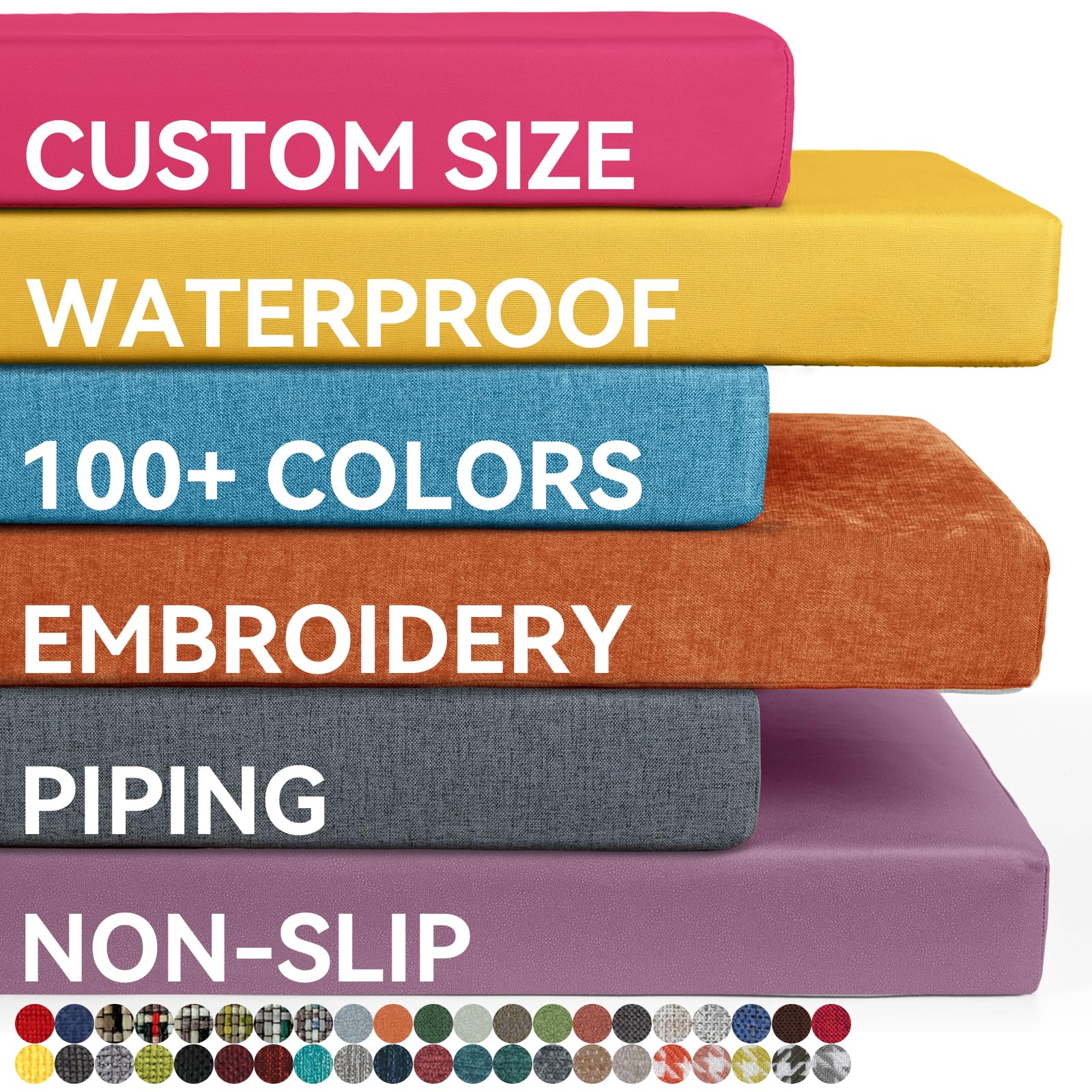 Millsilo Custom Bench Cushion Outdoor Patio Furniture, Indoor Bench Cushion, Custom150+ Fabric Colors/Size/Non-Slip/Piping,Porch Swing Cushion,Outdoor Bench Cushion Waterproof,Comfortable Foam