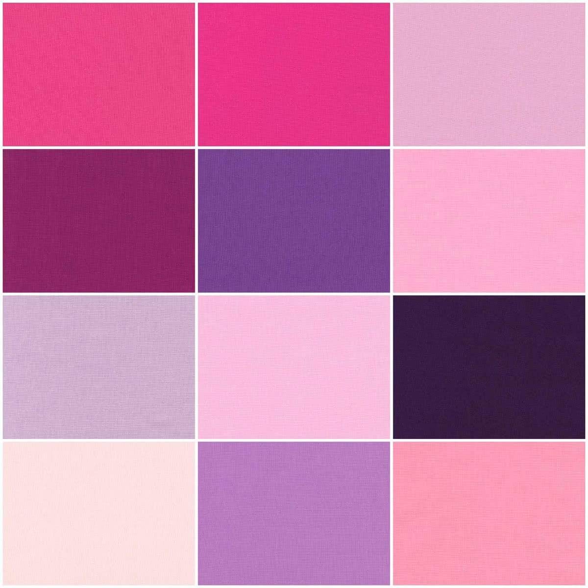 Robert Kaufman Kona Cotton Solids Wildberry Fat Quarter Bundle 12 Precut Cotton Fabric Quilting FQs Assortment FQ-1377-12