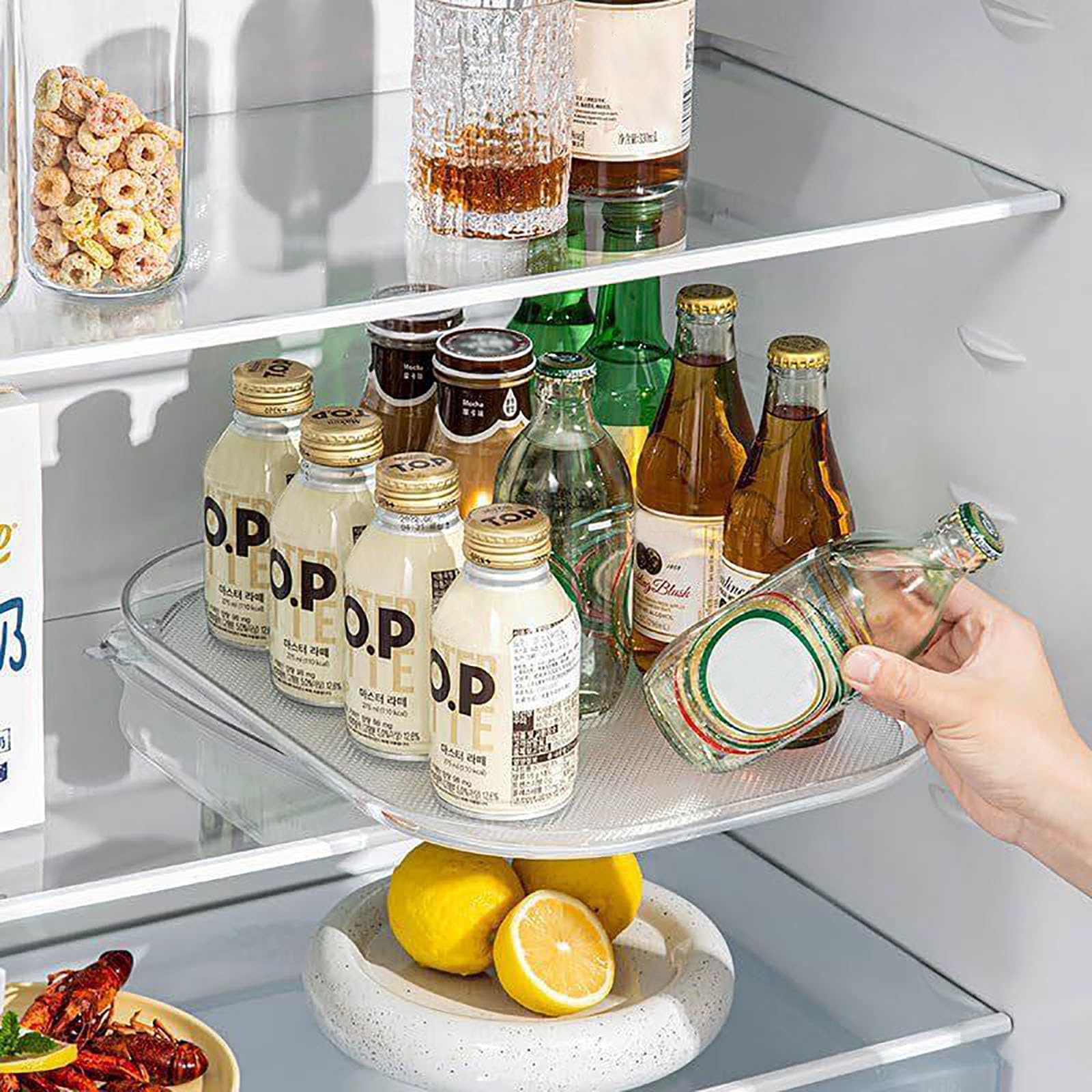 Dxcaicc Transparent Turntable,Rectangular Aclyic Lazy Susan Rotating Countertop Storage Rack for Refrigerator,Fridge Organizer for Kitchen Storage Cabinet Table