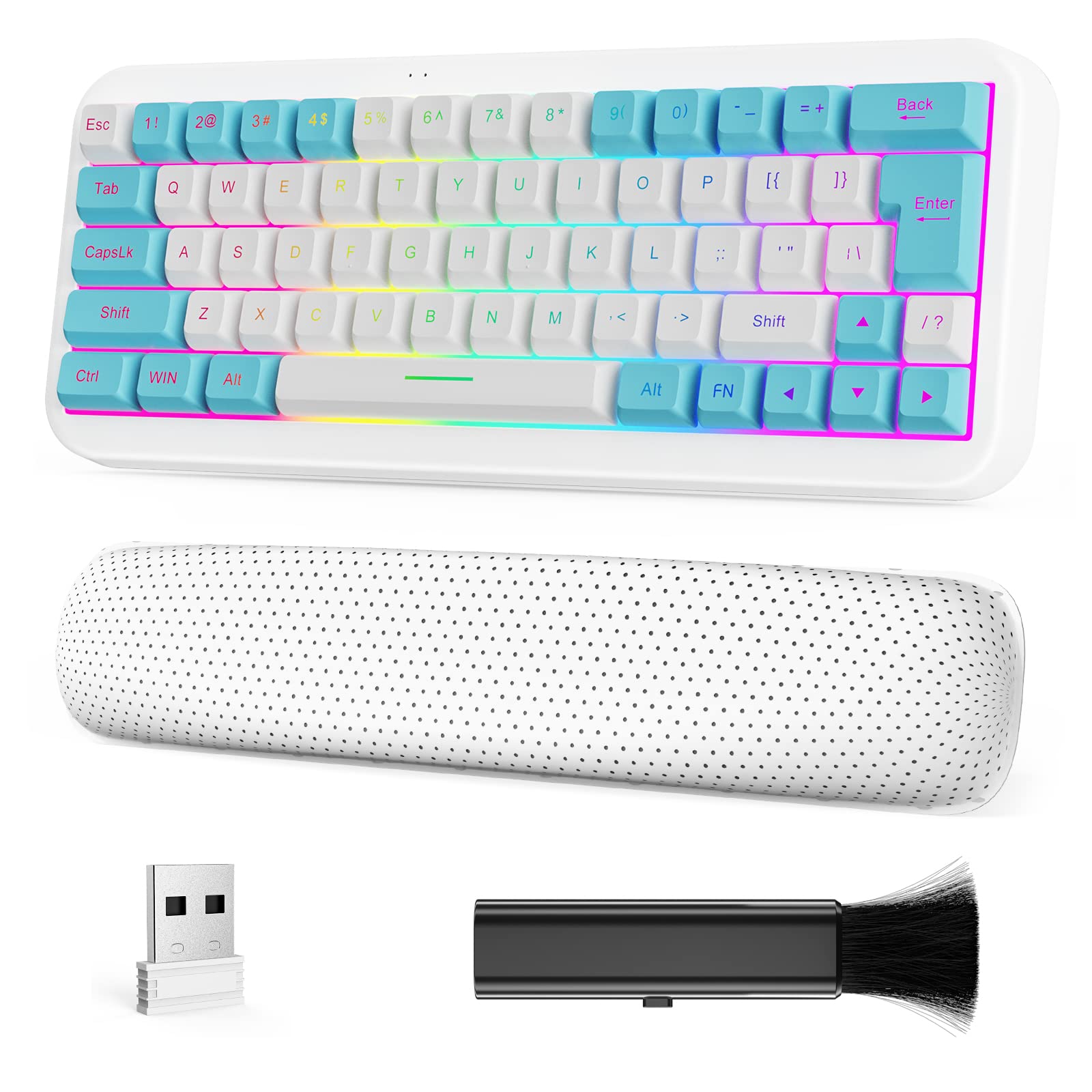 ROCHIE 60% Percent Keyboard, Wireless Gaming Keyboard, Gaming Keyboard 60 Percent, 2.4G Computer Keyboard with Wrist Rest, Compatible with Mac OS and Windows for Laptop PC (White-2)