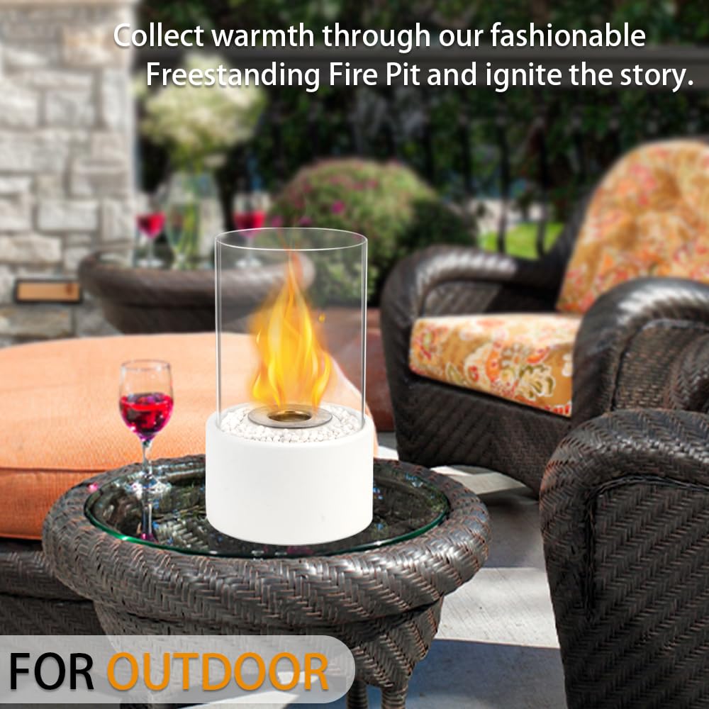 JHY DESIGN 11“H Large Tabletop Fire Bowl Pot Portable Tabletop Fireplace–Clean-Burning Bio Ethanol Ventless Fireplace for Indoor Outdoor Patio Parties(White)