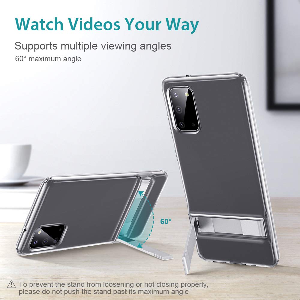 ESR Metal Kickstand Compatible with Samsung Galaxy S20 Case, Vertical and Horizontal Stand, Reinforced Drop Protection, Flexible TPU Case for Samsung S20, Clear