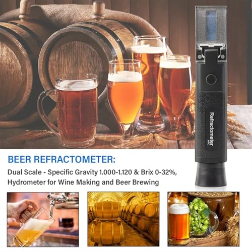 KYKYK Refractometer, Black Refractometer Beer Brix Wort Sugar Alcohol Meter 0-30%1.000-1.120 SG Proportion Handheld Tool Hydrometer Tester for Fruit, Homebrewing, Juice, Vegetables