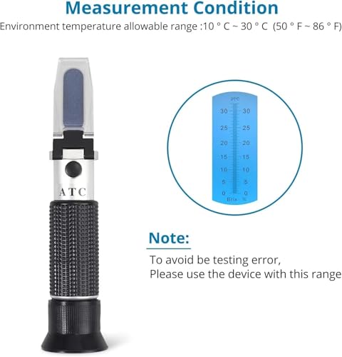 KYKYK Refractometer, Refractometer Sugar Concentration Meter Densimeter 0-32% Brix Handheld Saccharimeter ATC Tester Fruits Grapes for Fruit, Homebrewing, Juice, Vegetables