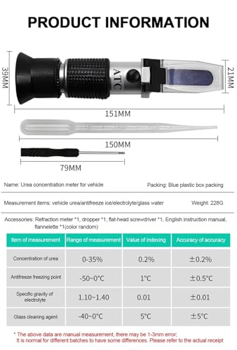 KYKYK Refractometer, 4 in 1 Automotive Antifreeze Tester ATC Refractometer Antifreeze Coolant Test Engine Fluid Propylene Ethylene Glycol Test for Fruit, Homebrewing, Juice, Vegetables