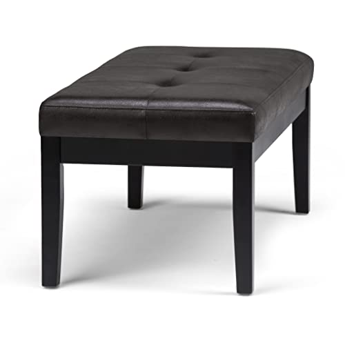 SIMPLIHOME Lacey 43 inch Wide Rectangle Ottoman Bench Distressed Black Tufted Footrest Stool, Faux Leather for Living Room, Bedroom, Contemporary Modern