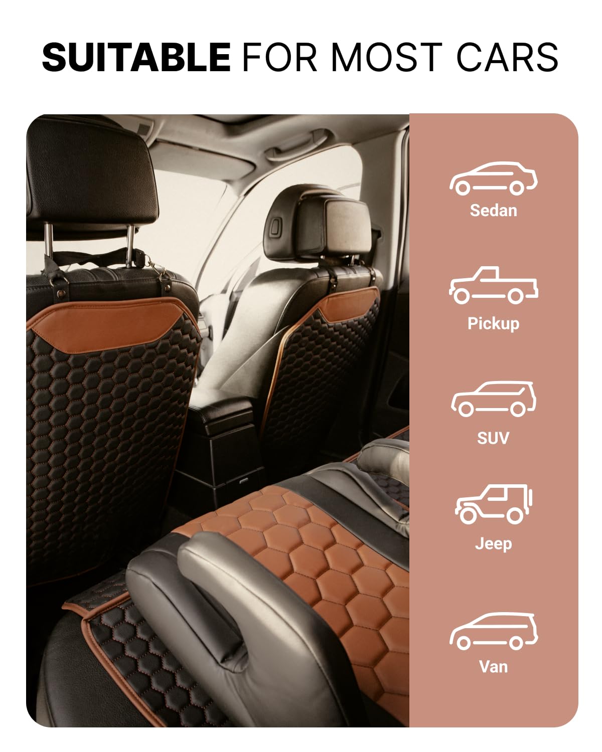 Owleys Premium Leather Car Seat Protector for Back Seat - Back Seat Cover for Kids - Car Kick Mat - Back of Seat Protector for Kids Feet Car Seat Back Protector - 1 Pc Hexy