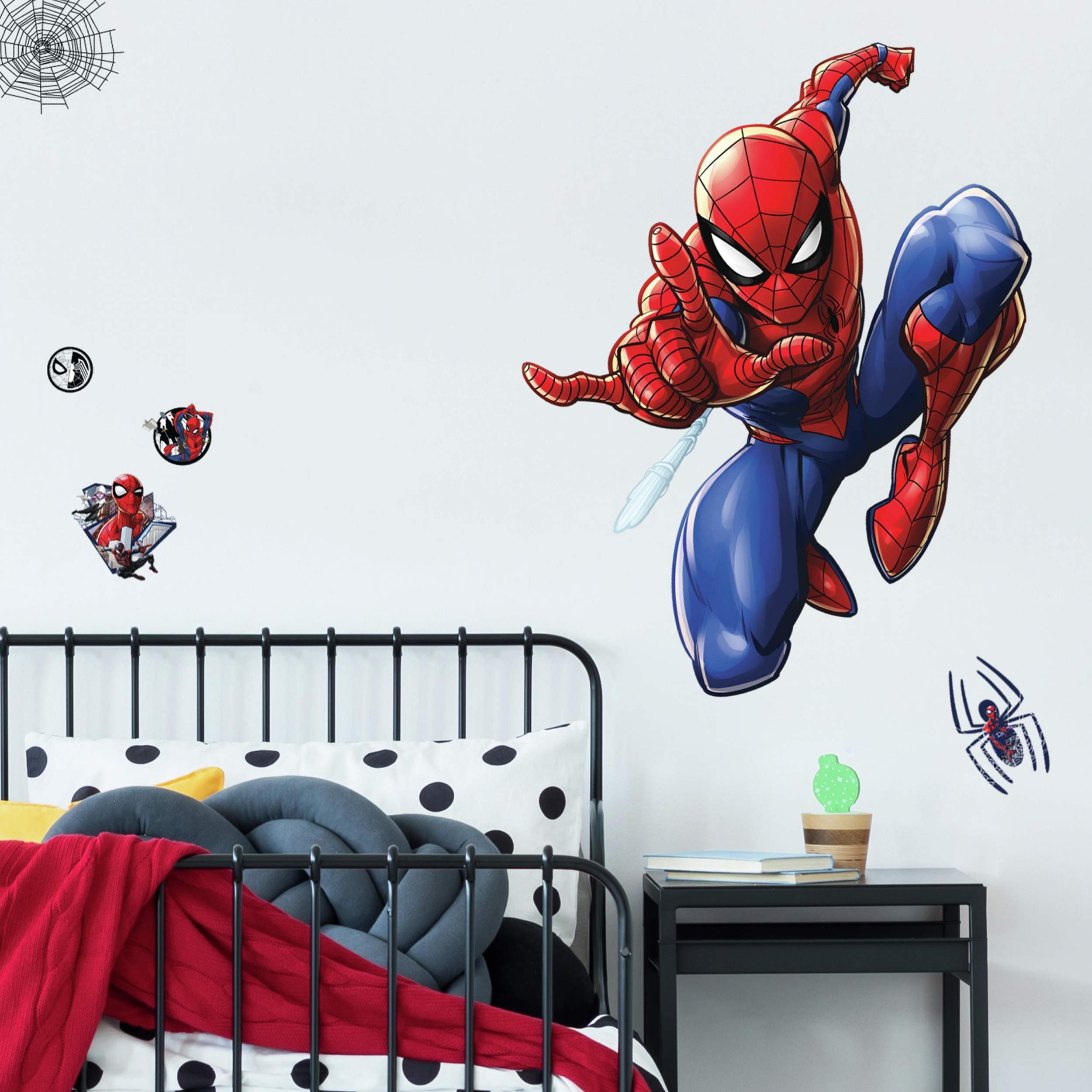 RoomMates RMK4234GM Spider-Man Peel and Stick Wall Decals, 27.36 inches x 33.61 inches, Blue, red, Black
