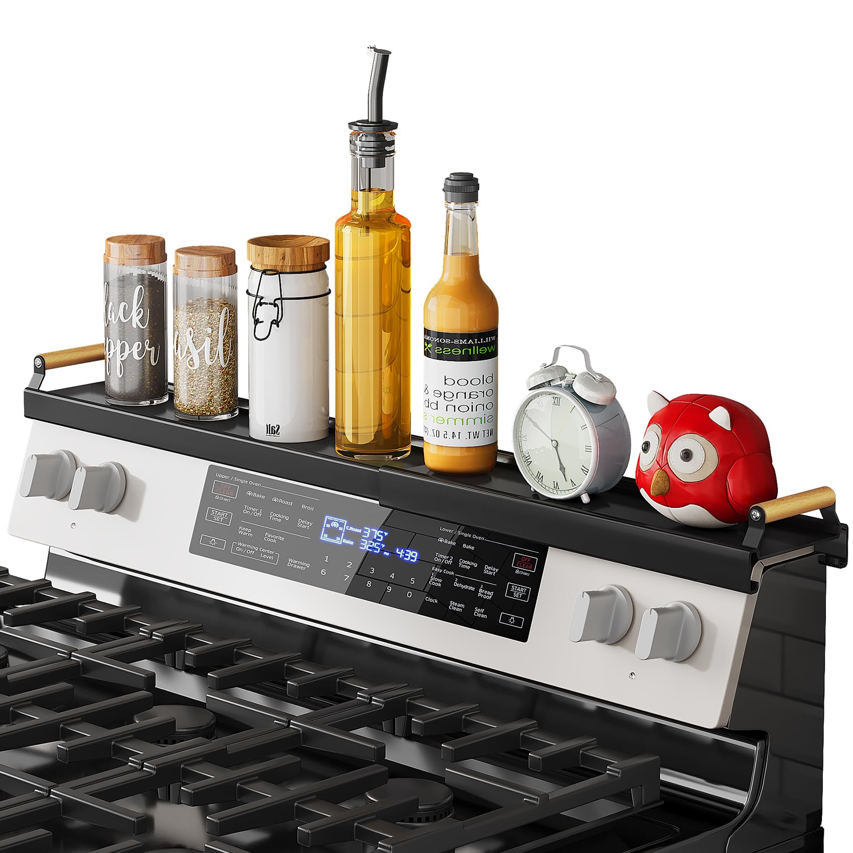 Magnetic Stove Top Shelf Spice Rack Organizer - Adjustable (16.9" to 30") Over the Stove Shelf for Kitchen Storage, Rustproof Oven Shelf for Back of Stove, Black
