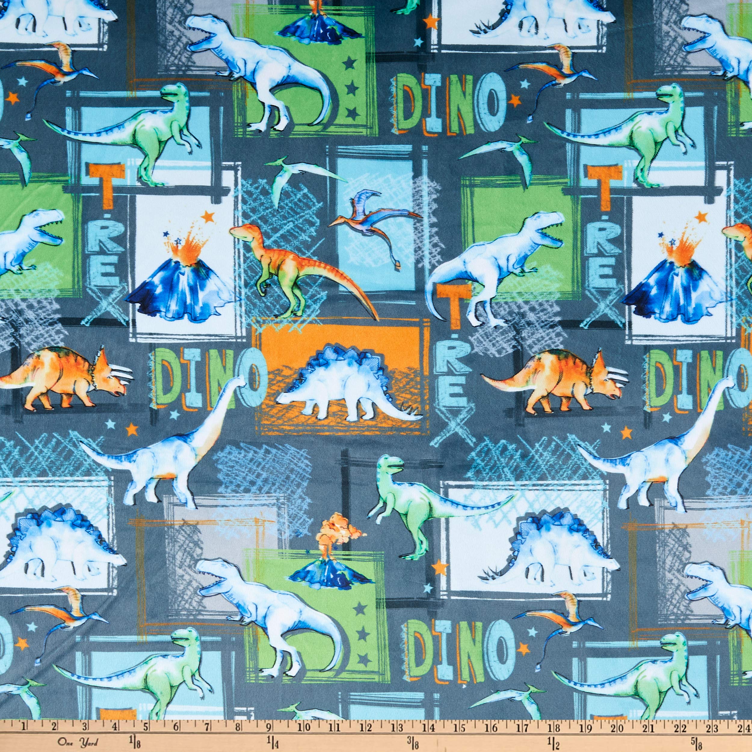 Shannon Digital Minky Cuddle T-Rex Graphite, Fabric by the Yard