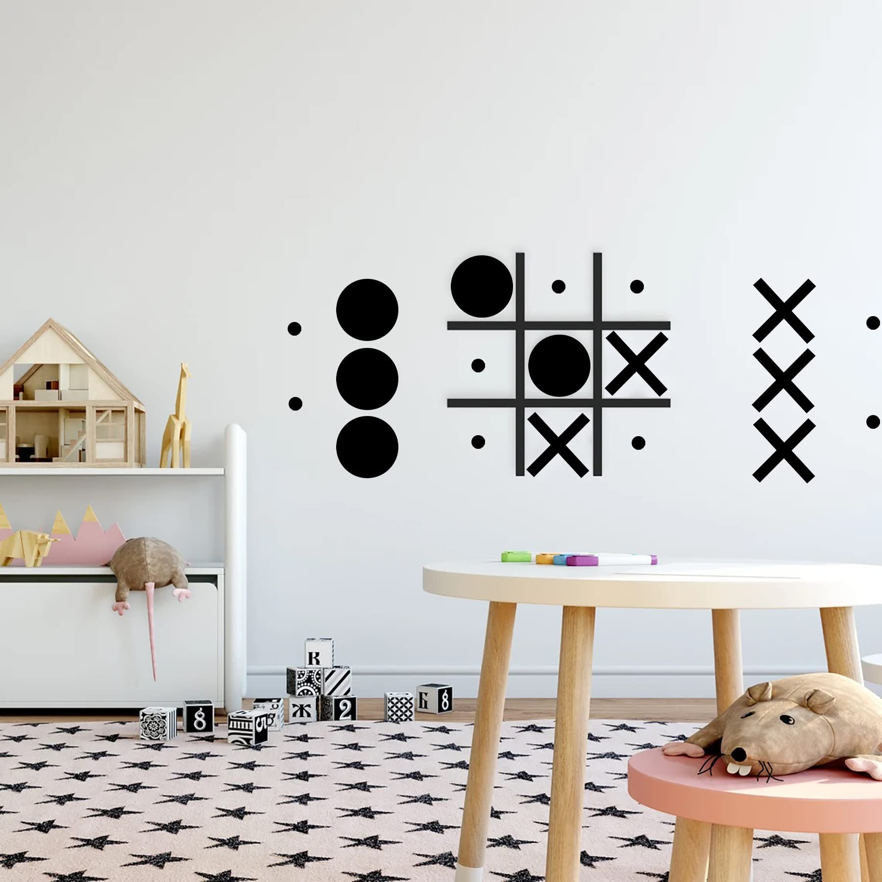 Magnetic Tic Tac Toe Game, Wall Art for Kids Room, Playroom Wall Decor for Boys & Adults(Black PVC)