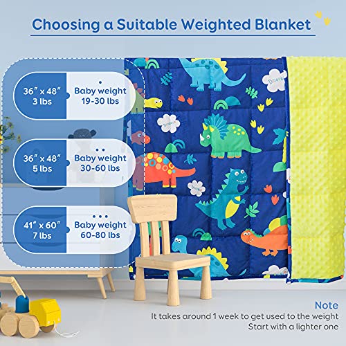 Sivio Weighted Blanket 5 lbs, Super Soft Crystal Velvet & Minky Dots Cartoon Patterns Reverise Heavy Throw, Heavy Blankets, 36 x 48 Inch Blue Dinosaur