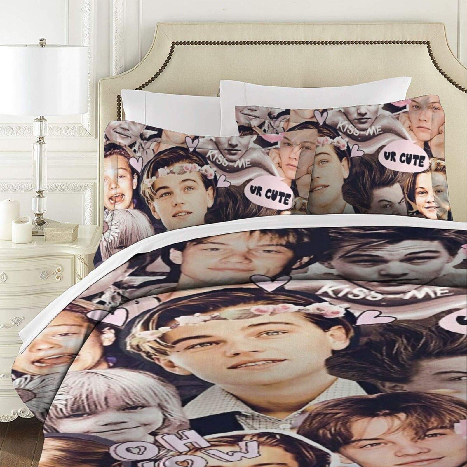 SKEGVINRE Leonardo Dicaprio Bedding Set Duvet Cover Sets 3D Pattern Printed Ultra Soft Microfiber All Season Bedroom Comforter Cover 3Pcs 86" x 70", with Zipper Closure & Corner Ties