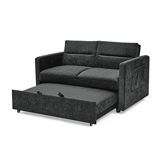 Livavege 3-in-1 Sofa Bed, Convertible Loveseat Sleeper with Adjsutable Back and Two Arm Pocket, Modern 2-Seat Pull Out Futon Couch for Living Room Bedroom, Office, Apartment