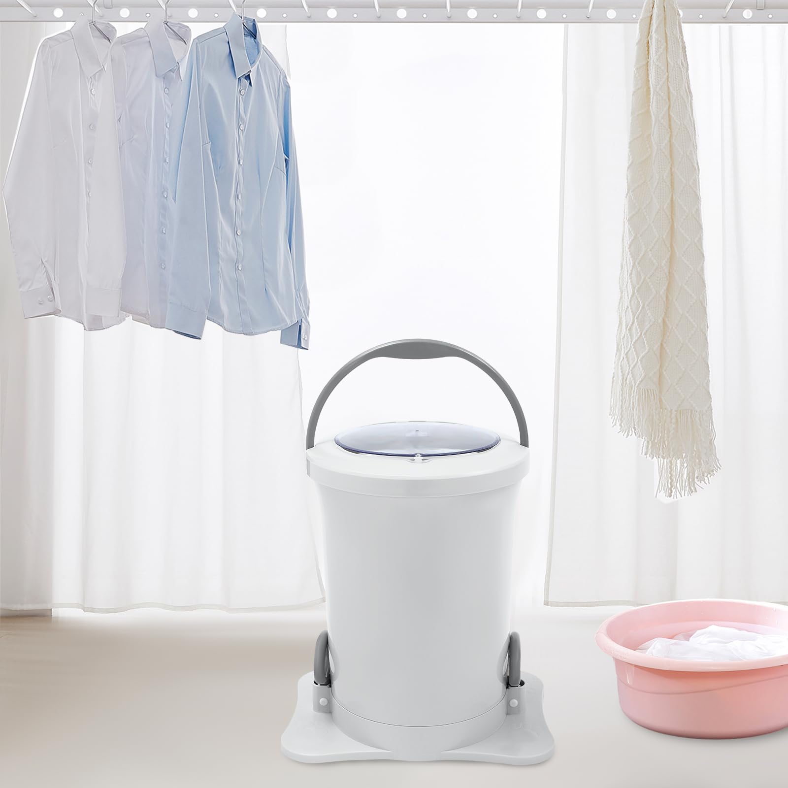 Mini Manual Clothes Dryer, Portable Foot Powered Washing Machine, Manual Draw Cord Spin Dryer for Home, Dorm, Apartment, RV, Travel, Outdoor Use (Blue)