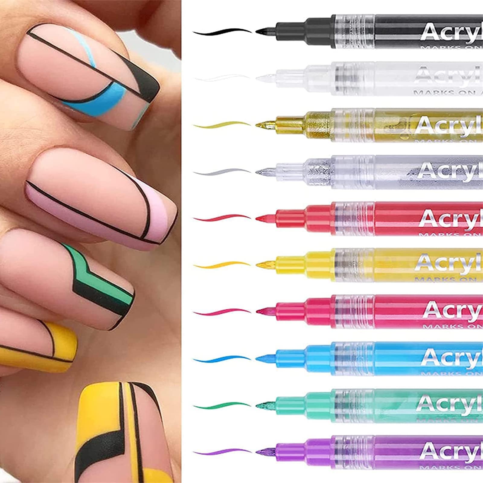 MAITING 10 Color 3D Nail Art Pens Set, Nail Point Graffiti Dotting Pen Drawing Painting Liner Brush for DIY Nail Art Beauty Adorn Manicure Tools