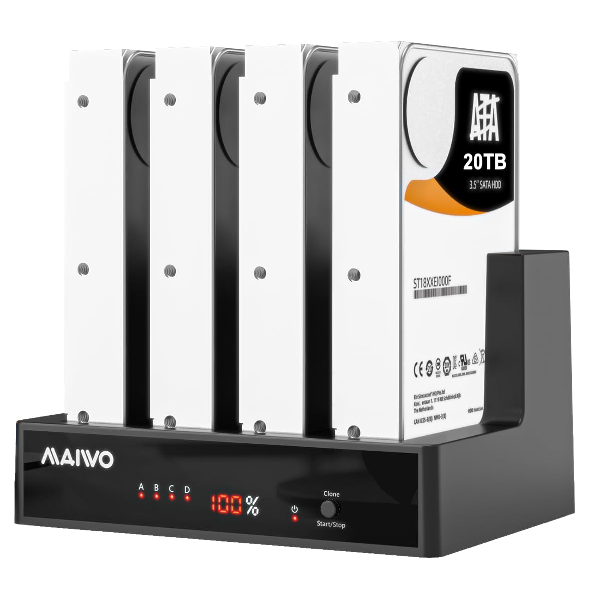 MAIWO 4 Bay Hard Drive Duplicator Dock for 2.5" & 3.5" SATA SSD HDD,SATA Offline Cloner/Duplicator with Indicator Light,80TB(4x20TB) Storage Expansion