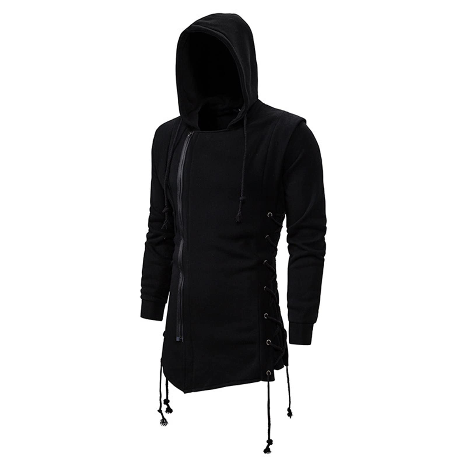 Maiyifu-GJ Men Gothic Turtleneck Hooded Sweatshirt Casual Hip Hop Long Length Hoodies Loose Fleece Drawstring Pullover Hoodie (Black,X-Large)