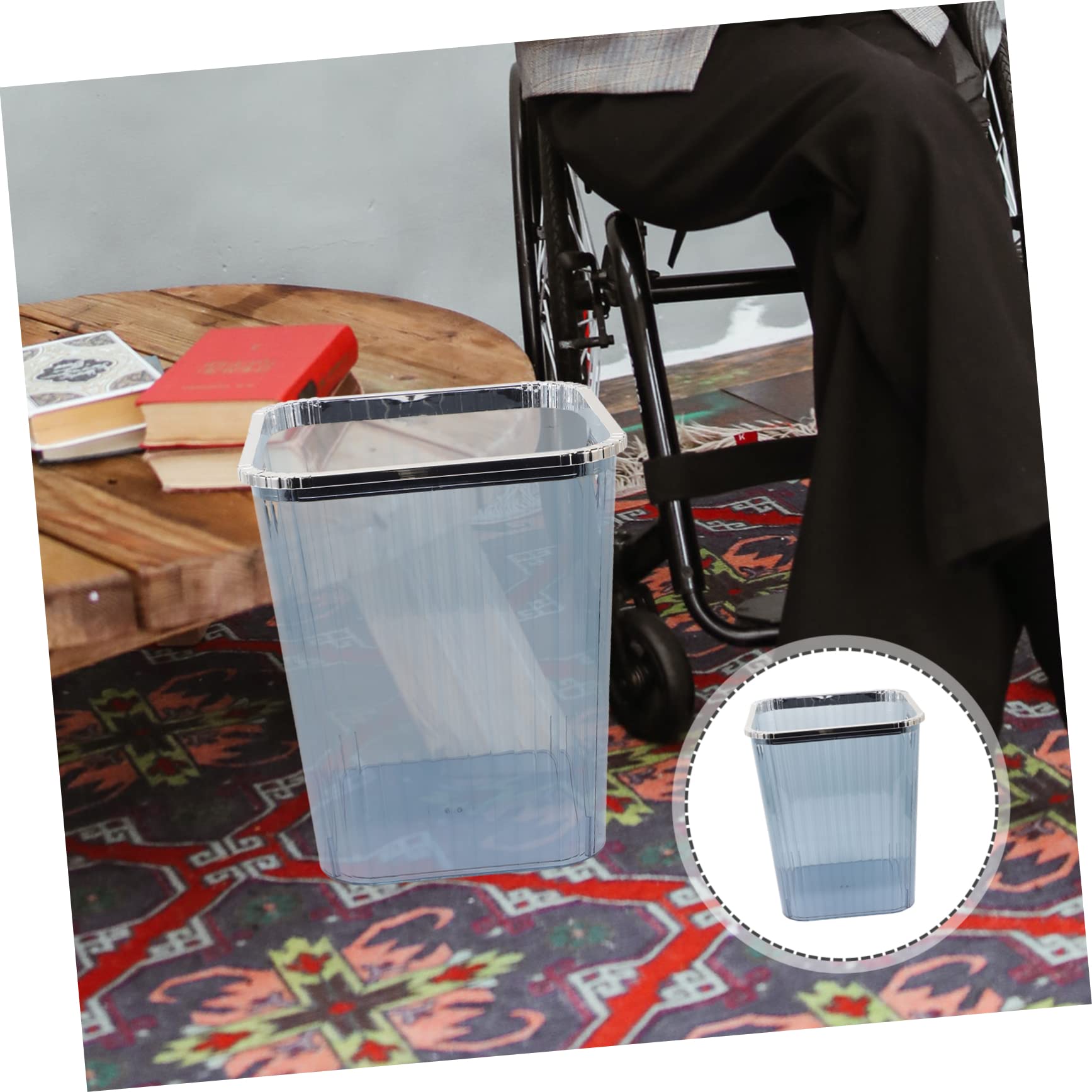 LABRIMP Garbage Can Trash Bin Container Square Bucket Bin with Ring Trash Can 13 Gallon Clear Trash Bin Pink Trash Bags Bathroom Wastebasket Kitchen Sanitary Bucket Office The Pet Slender