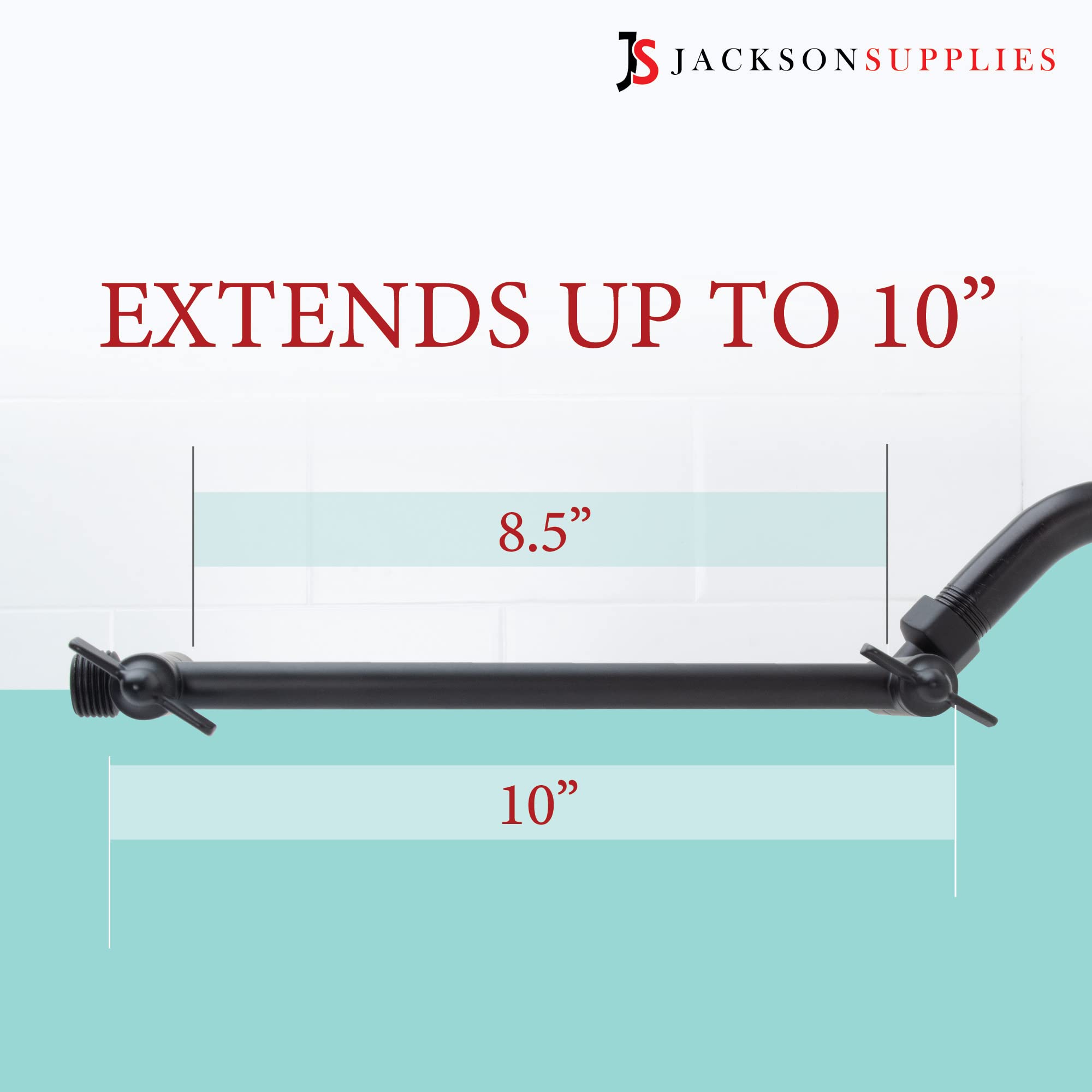 Shower Head Extension Arm by JS Jackson Supplies, Adjustable 10 Inch Showerhead Extender, Solid Brass Construction, Universal Tall Hi-lo Pipe Height Extending (Black Finish)