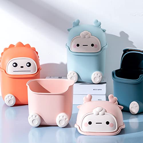 Mini Trash Can, Cute Cartoon Mini Wastebasket Trash Can with Swing Lid Reusable Plastic Small Wastebasket Tiny Desktop Waste Garbage Bin(Pink)