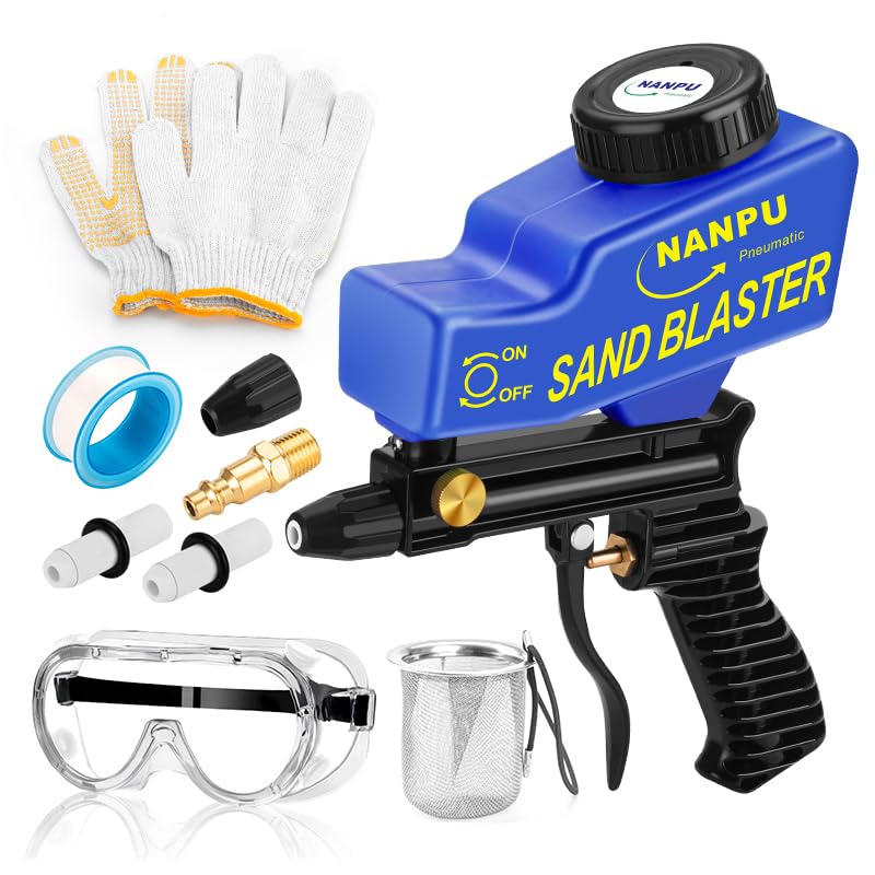 NANPU Air Sand Blaster Gun with Gravity Feed - Ceramic Nozzle, Metal Body | for Paint, Rust Removal, and Glass Etching | Versatile for Aluminum, Sand, Walnut Shells, and Soda Blasting Applications