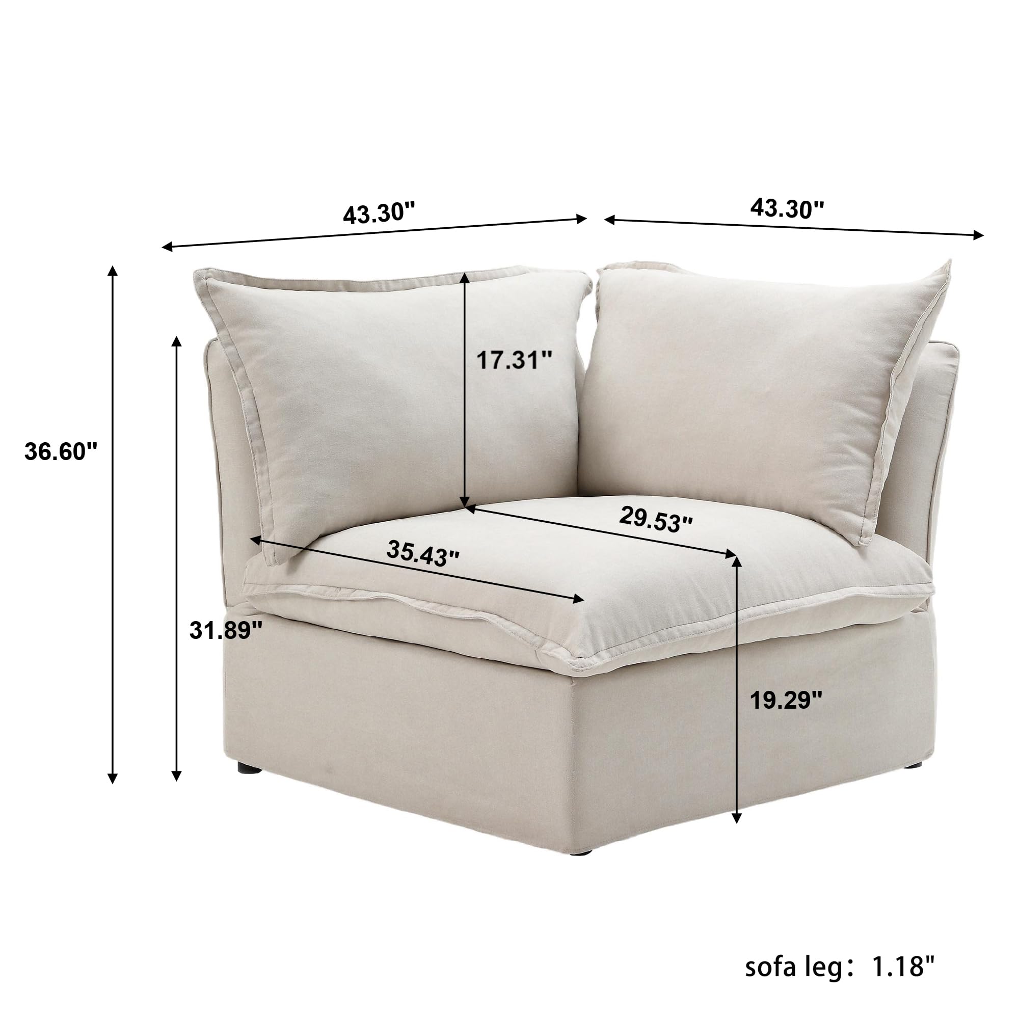 Sdorens Modern Modular Sectional Couches for Living Room, Corner Module, Cushion Covers Removable, Minimalist Comfy Breathable Sectional Sofa Couch for Office, Apartment, Beige