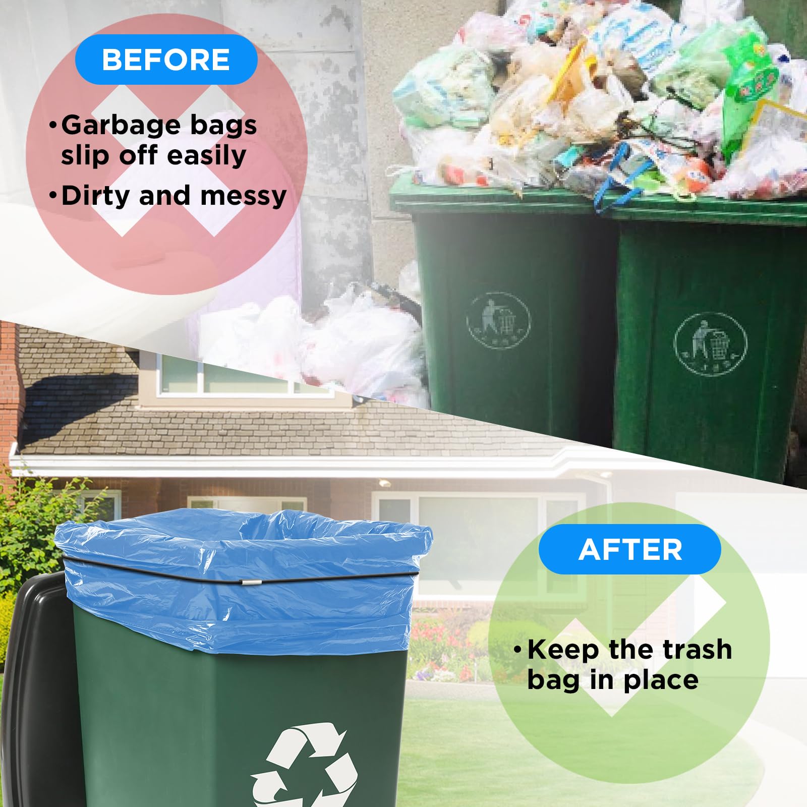 SDTC Tech Trash Can Bands, 3 PCS Elastic Rubber Bands, Fits 13 to 30 Gallon Garbage Can, Durable Trash Bag Bands Elastic Bands to Hold Trash Can Bags in Place (Black)