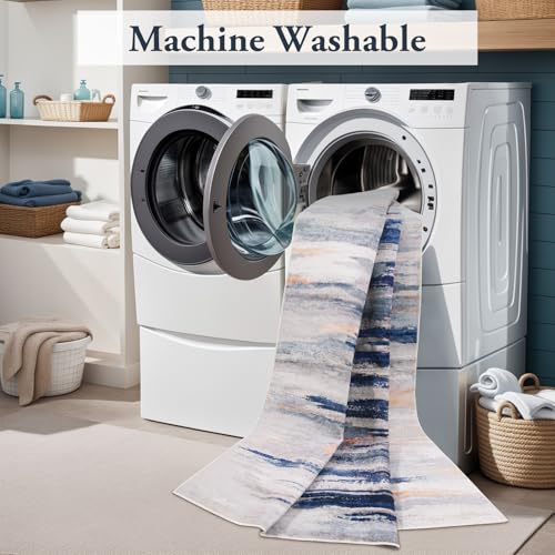 Lahome Abstract Kitchen Runner, 2X6 Soft Washable Runner Rug for Entryway Indoor Stain Resistant Laundry Room Runner, Modern Hallway Runner Rug Non-Slip Carpet Runner for Bedroom(2x6ft,Blue/Multi)