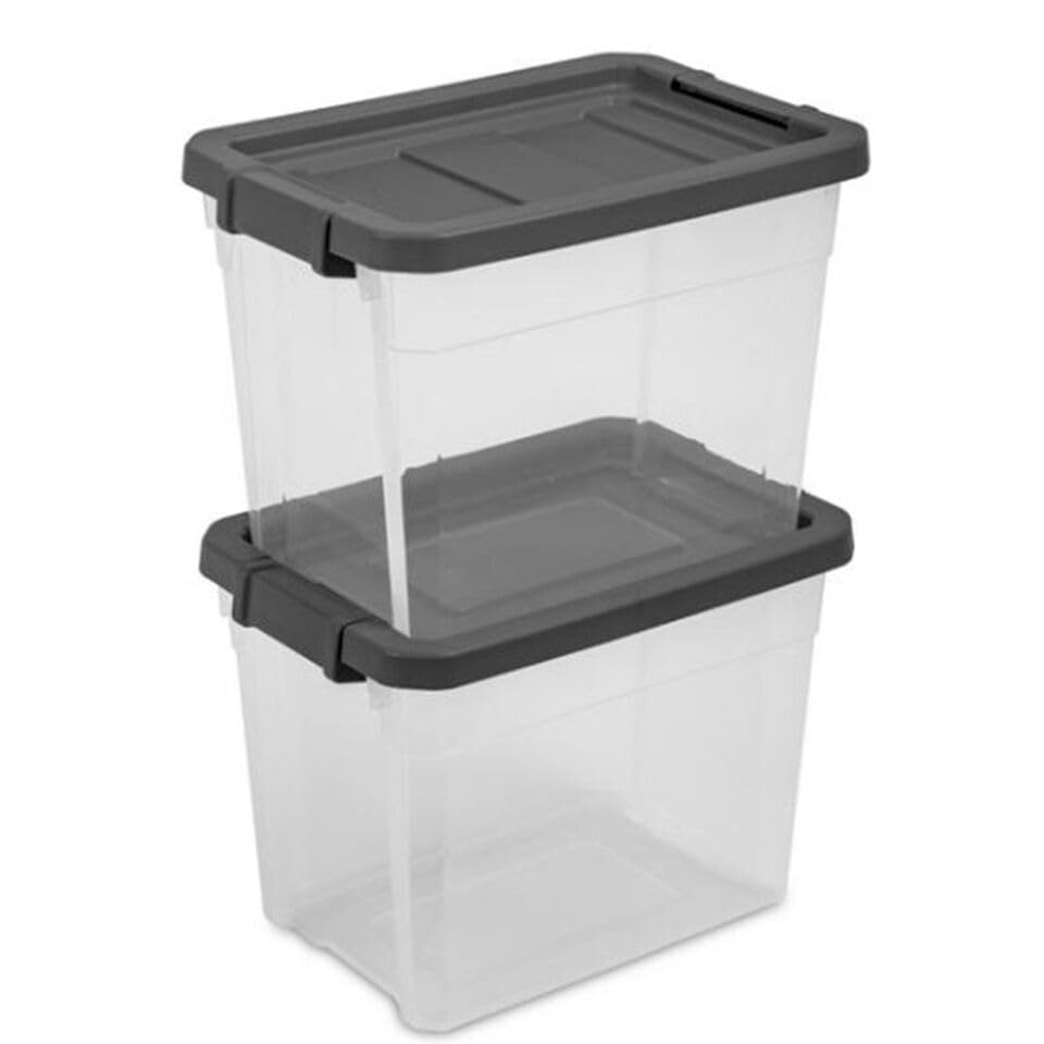 ODEENE For Sterilite 30 Qt Clear Plastic Stackable Storage Bin with Grey Latch Lid, 6 Pack