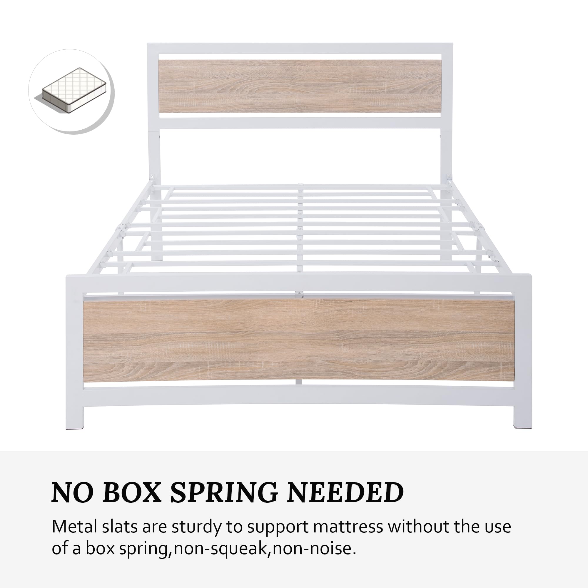 Merax Metal Platform Bed, Bed Frame with Wood Headboard and Footboard,No Box Spring Needed, Easy to Assemble, Full Size, White