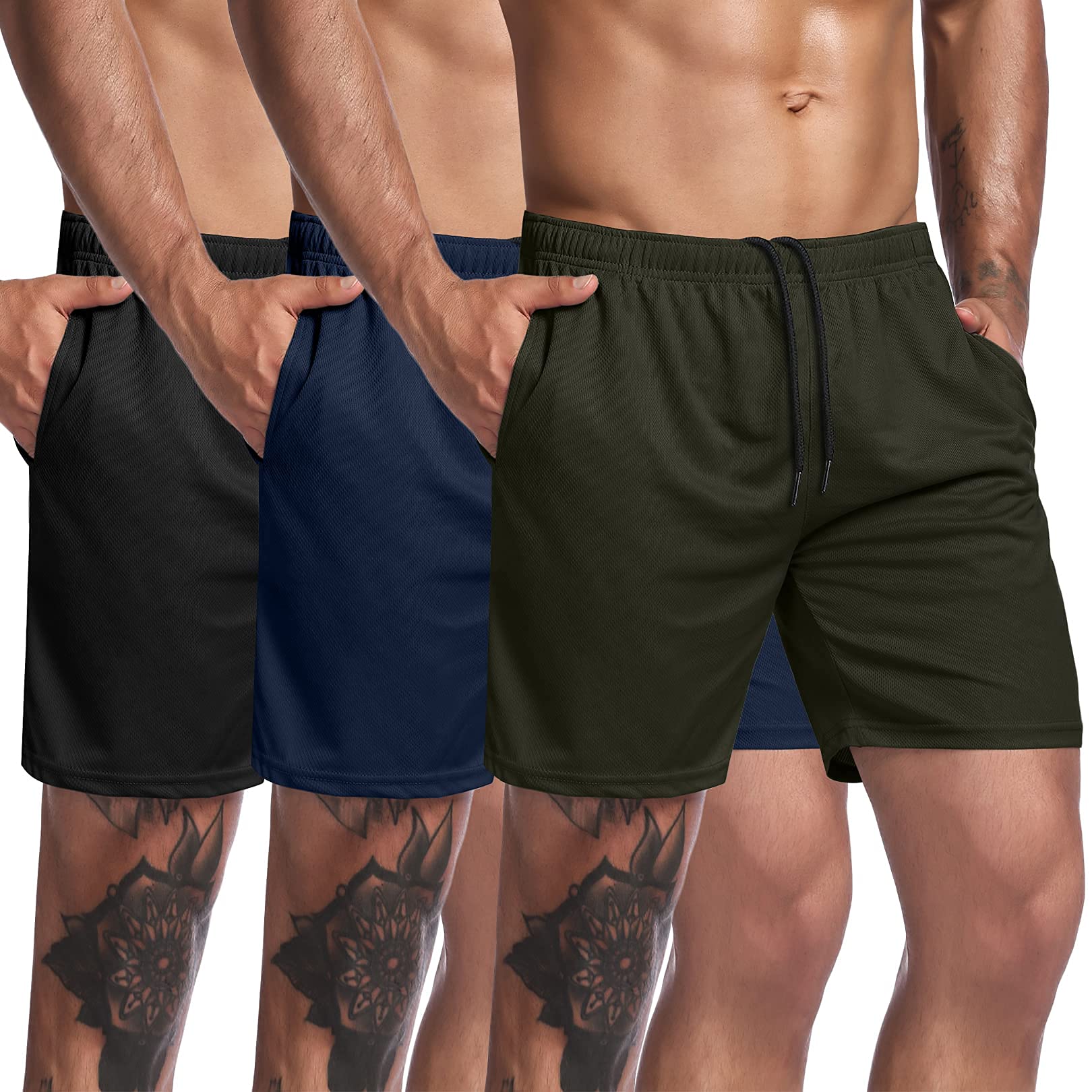COOFANDY Men's 3 Pack Gym Bodybuilding Shorts Workout Athletic Shorts Mesh Training Bodybuilding Jogger Shorts with Pocket