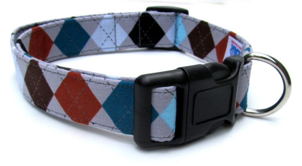 CritterGear Adjustable Dog Collar in Grey Argyle (U.S.A. Made)