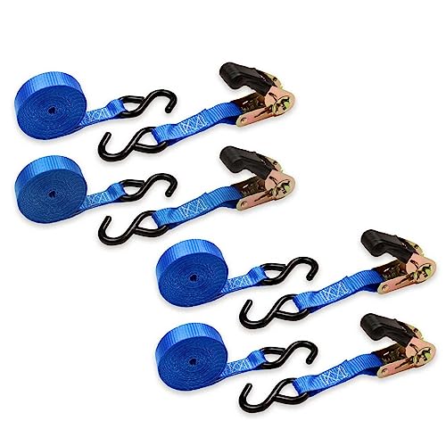 DC Cargo Ratchet Straps 4 Pack 1" x 15' - Tie Down Ratchet Straps Heavy Duty Tie-Downs w/Durable Polyester and Vinyl-Coated S Hooks | Tie Down Cargo Securely in Trucks Trailer, Motorcycle, Kayak