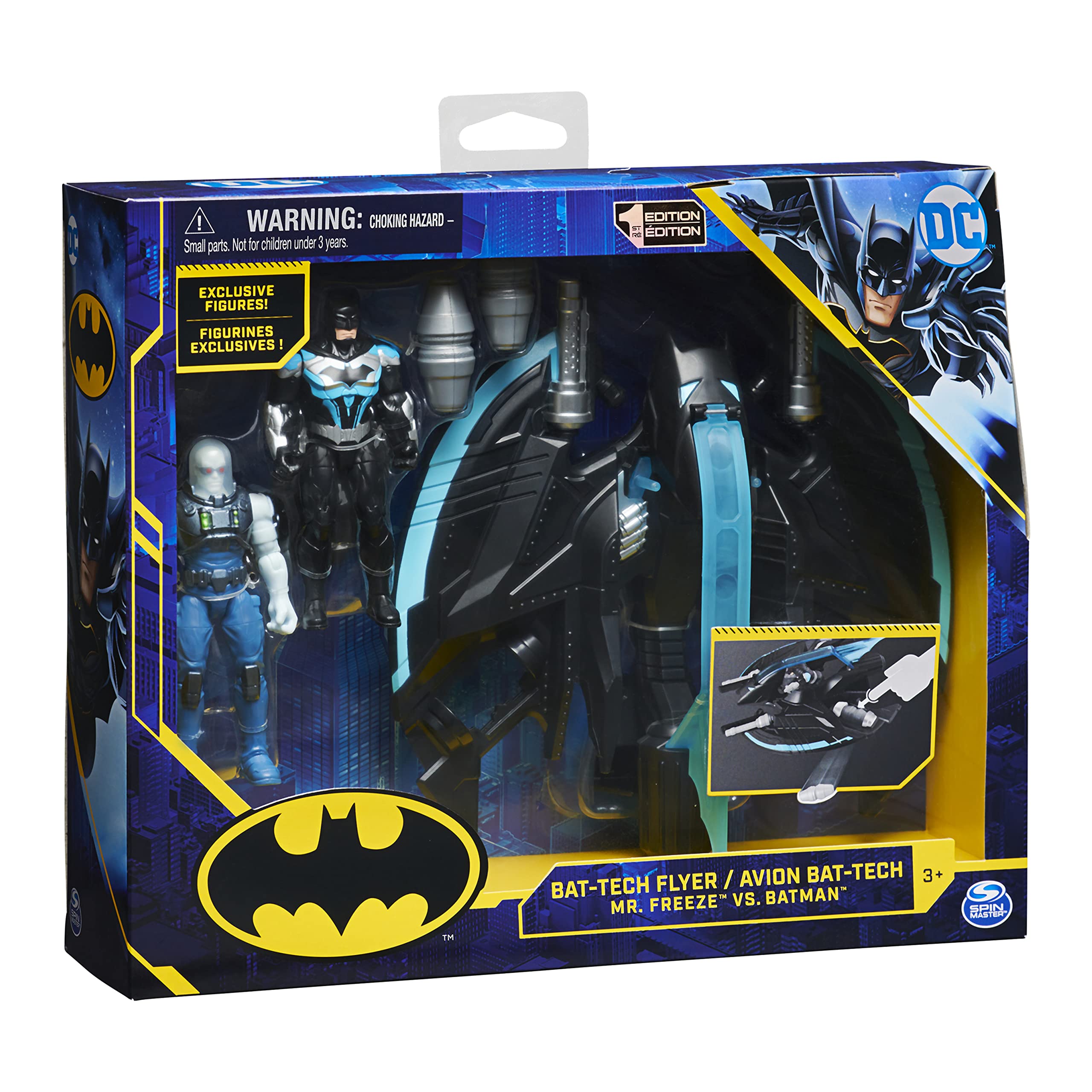 DC Comics Batman Bat-Tech Flyer with 4-inch Exclusive Mr. Freeze and Batman Action Figures, Kids Toys for Boys Ages 3 and Up