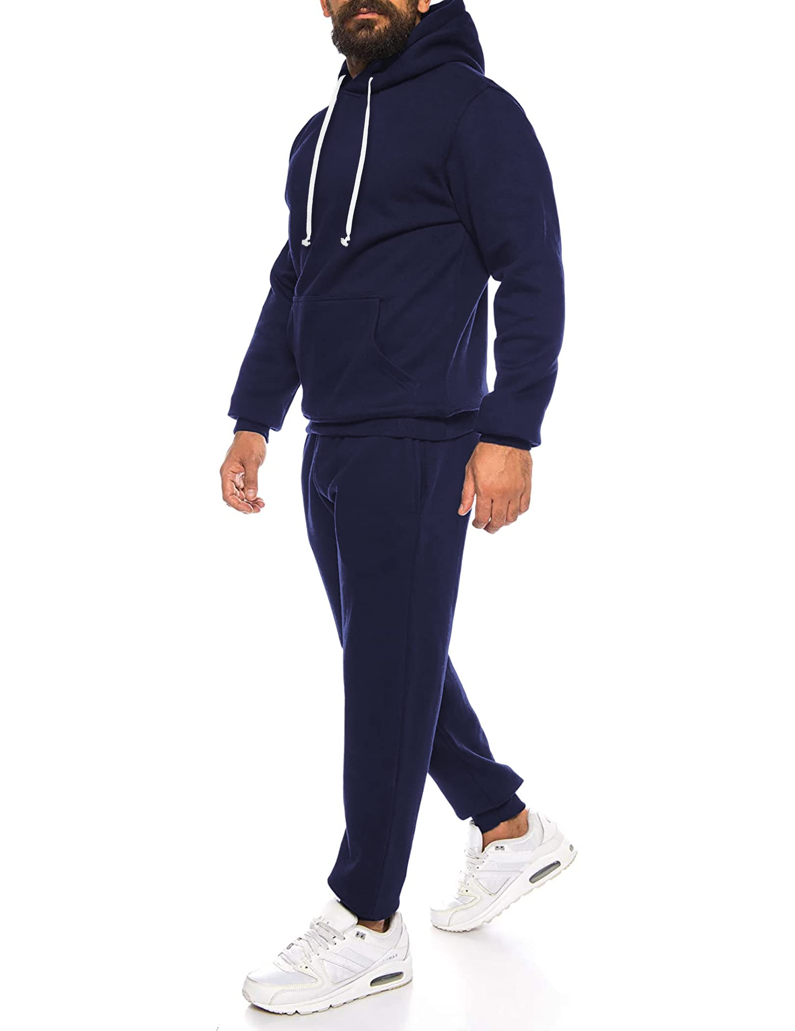 COOFANDY Men's Tracksuit Hooded Athletic Sweatsuits Lined Fleece 2 Piece Outfit (Navy,XL)