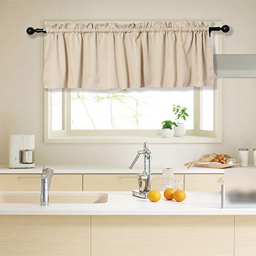 Eternal Beauty Blackout Window Valance Curtains for Kitchen Darkening Rod Pocket Valance Short Curtain Panels (42x18 Inches + 1.6 inches Header, Navy Blue)