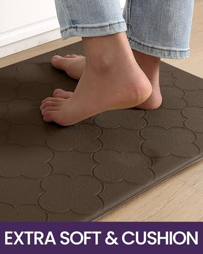 DEXI Kitchen Rugs Anti Fatigue Mats for Floor Cushioned Runner Rug Non Skid Comfort Foam Standing Mat for Office, Sink, 2 Pieces Set 17"x29"+17"x59", Brown