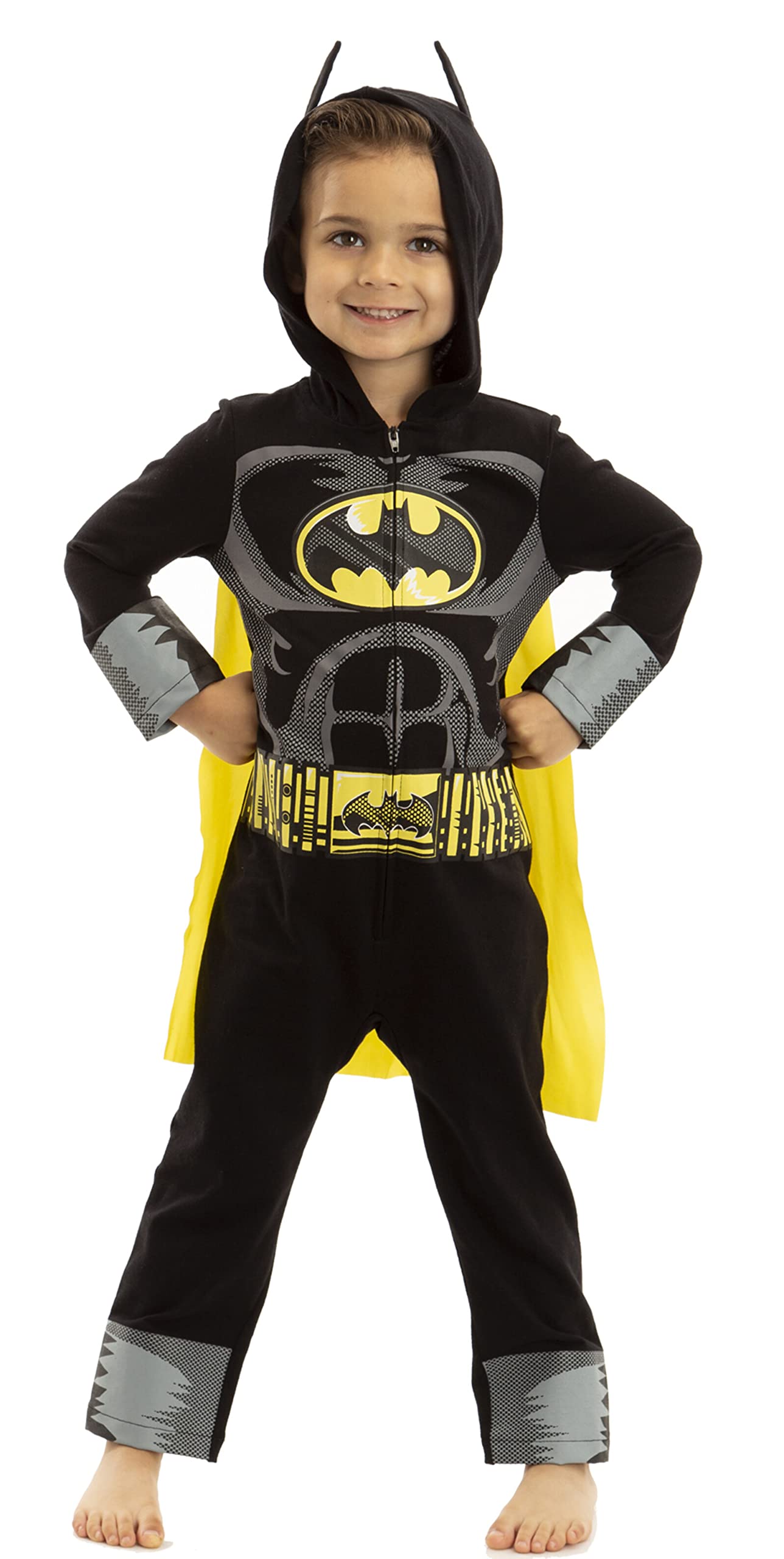 DC Comics Justice League Batman Little Boys Zip Up Cosplay Costume Coverall and Cape Logo 7