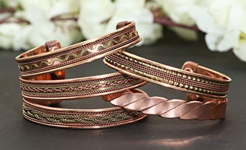 Crocon Exclusive Tibetan Copper Adjustable Bangle Bracelets set of 5 Indian pattern Unisex Yoga Jewelry Spiritual Gorgeous Collection Ideal Gift