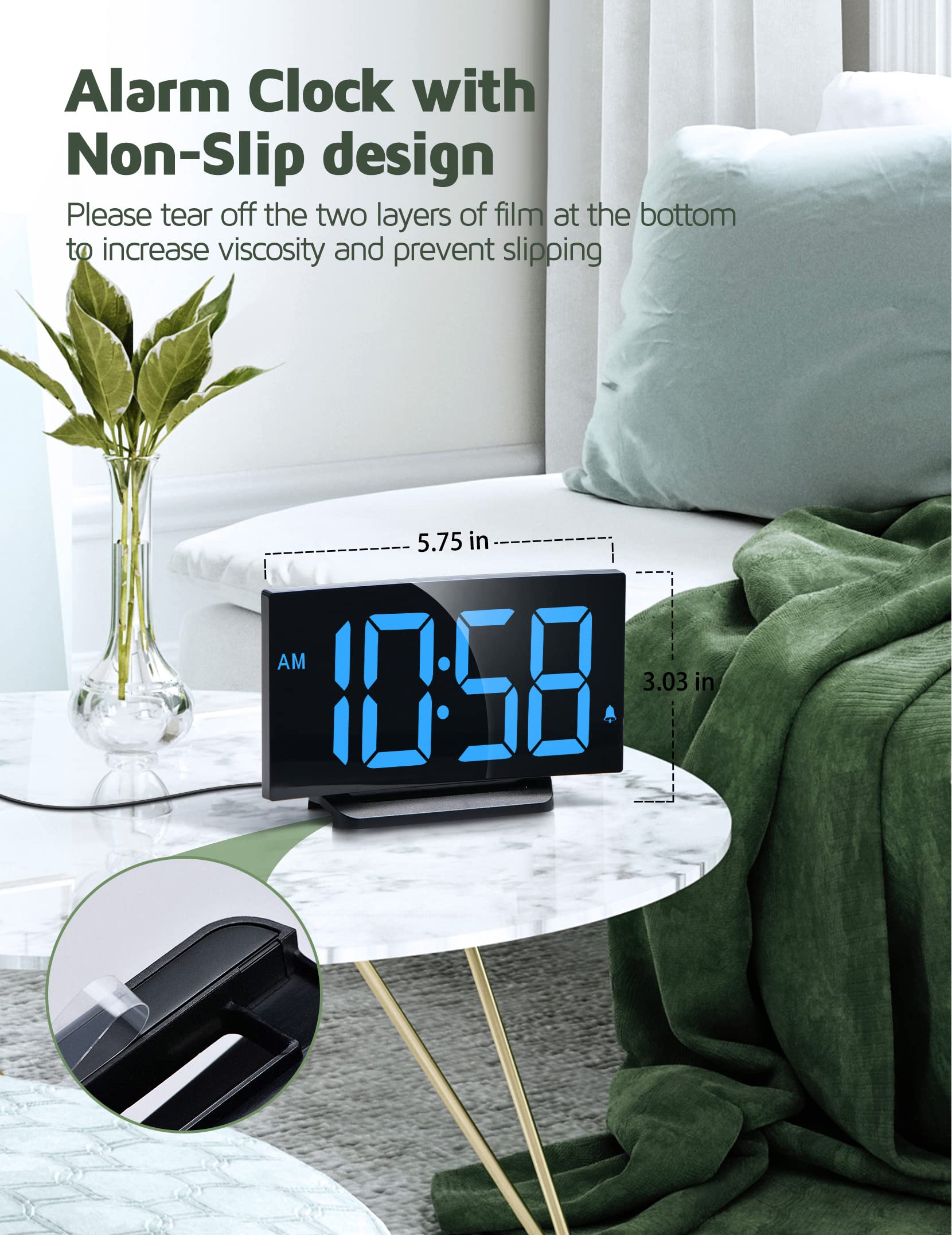 Digital Clocks for Bedrooms, 6-Level Brightness and Large Display, Adjustable Alarm Volume and 3 Ringtones Alarm Clock, 9 MINS Snooze & 12/24H Format, Easy to Use Bedside Clock for Seniors Elders Kids