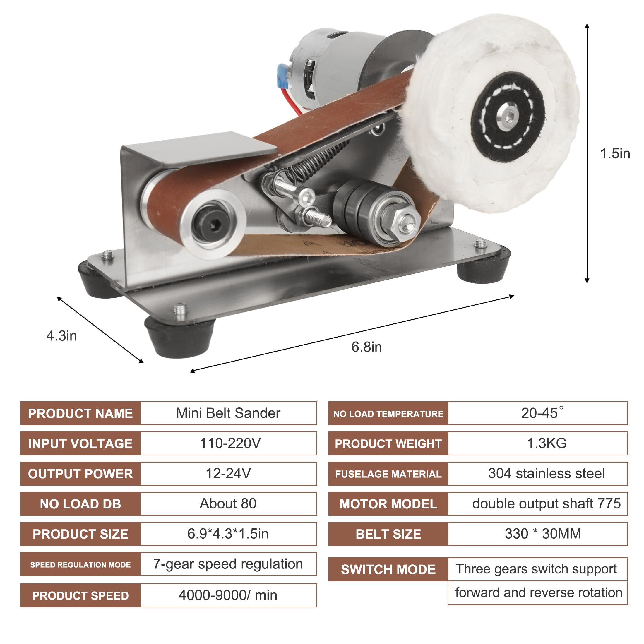 LAIWOO Mini Belt Sander, 15 Degree Electric Belt Sander, 7 Adjustable Speed Mini Bench Belt Grinder for Metal Working, Knife Making and DIY Woodworking