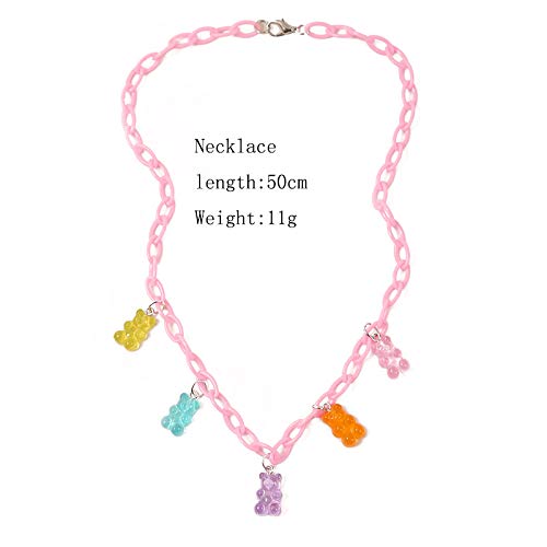 COLORFUL BLING Cute Small Bear Acrylic Chain Necklace Resin Candy Color Gummy Bear Simple Jewelry for Women-Pink