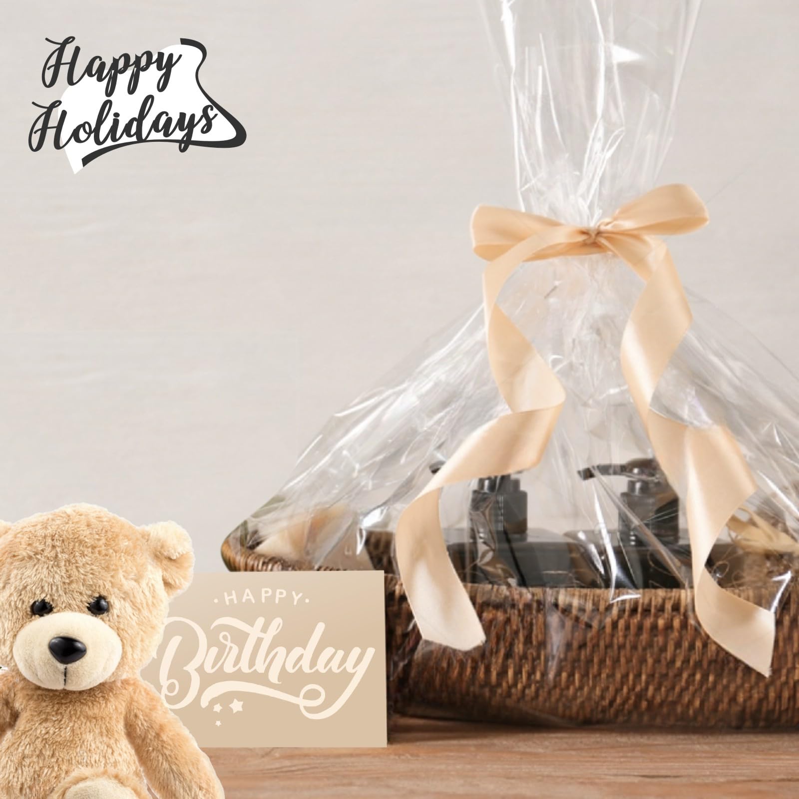 mioule Shrink Wrap Bags for Gift Baskets, 10Pcs 16x24 Inches Cellophane Heat Shrink Plastic Wrap Bags for Gift Baskets for Christmas, Valentines Day,Holiday, Easter, Birthday, and Any Occasion