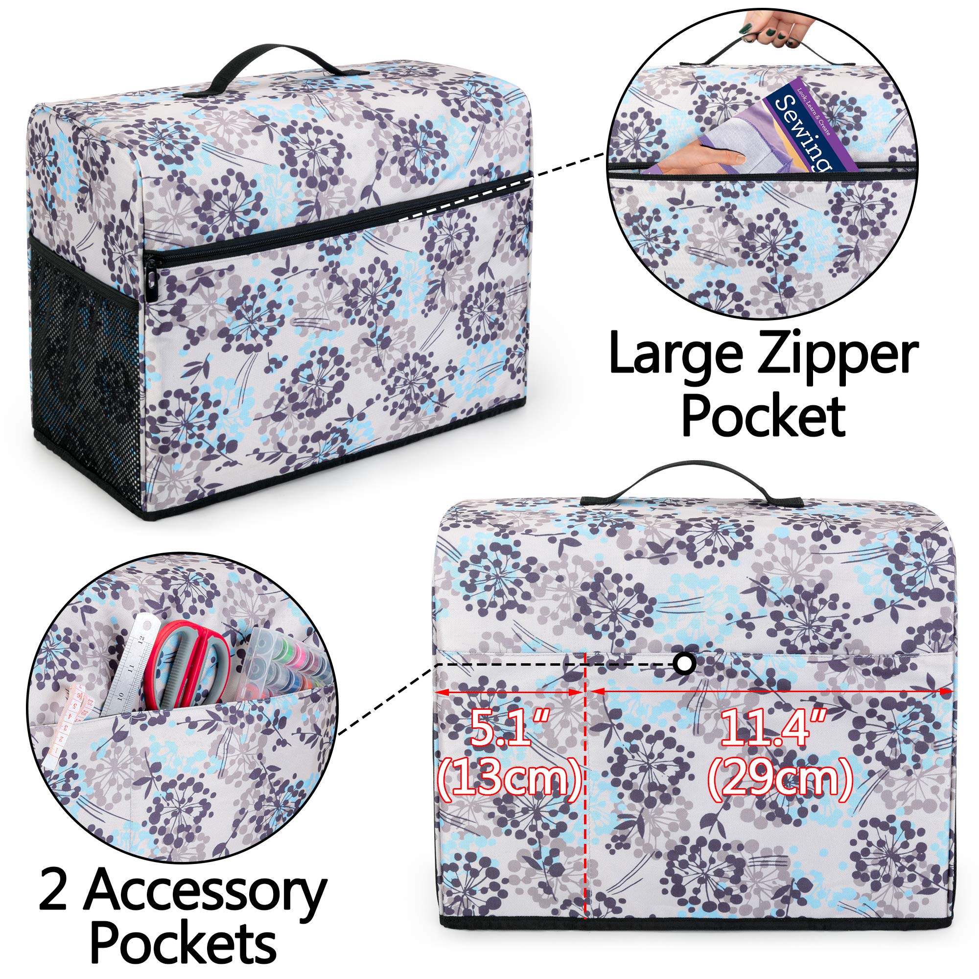 CURMIO Sewing Machine Cover with Pockets, Dust Cover Compatible with Most Standard Singer and Brother Sewing Machine, Dandelion (Patented Design)