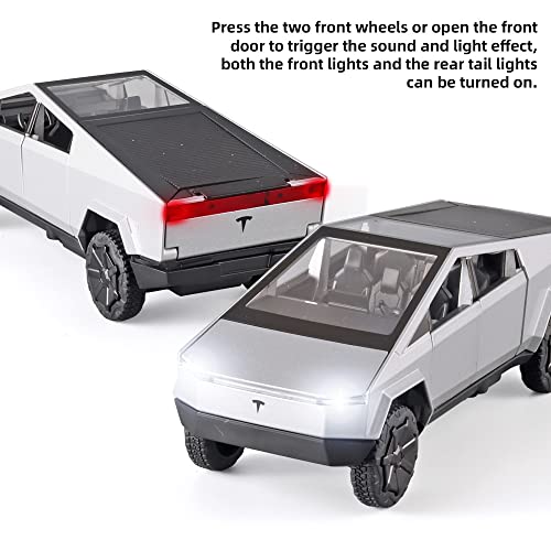 OANMYJJO 1/32 Scale Diecast Cybertruck Car Model,Zinc Alloy Toy Car,with Sound and Light、Pull Back,for Kids Age 3 Year and UP (Kids Gift)
