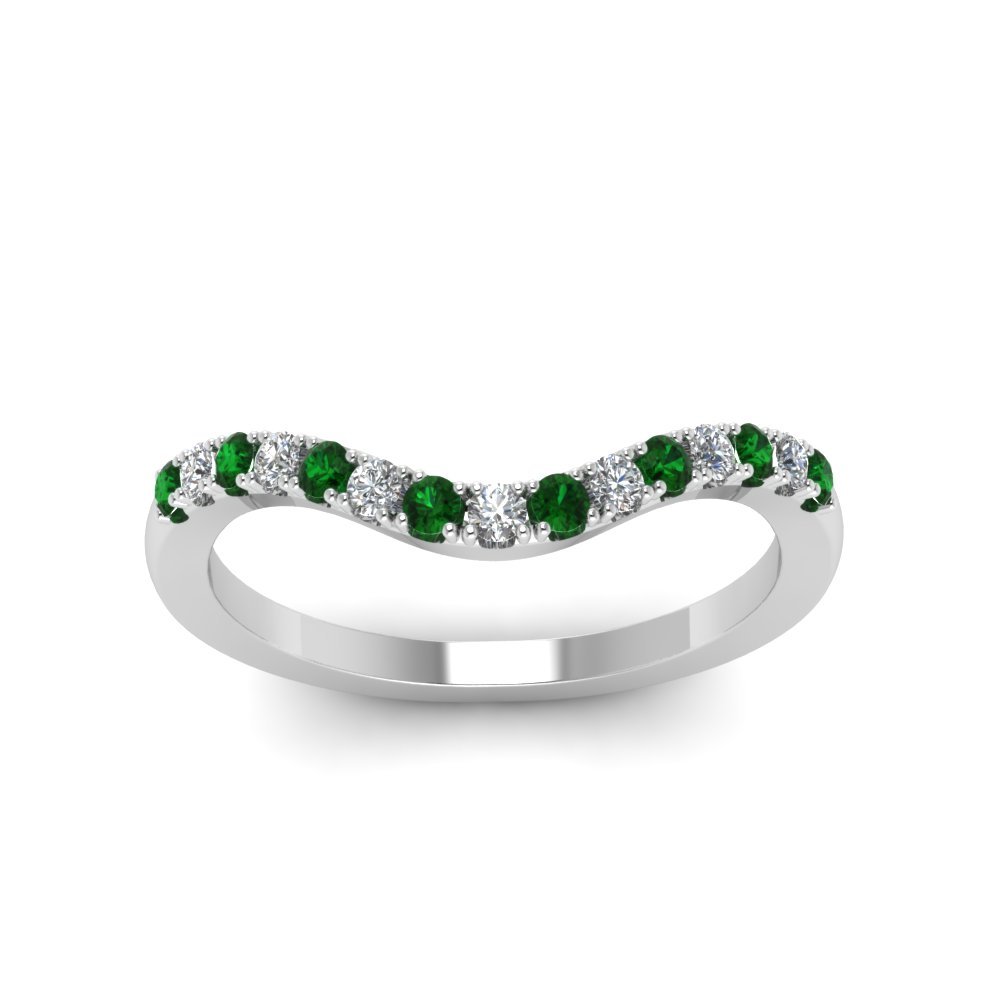 Dabangjewels Emerald & White CZ Diamond 18k White Gold Over .925 Sterling Silver Curved Engagement Wedding Band Ring For Womens