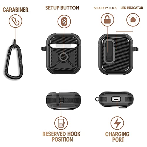 Koaichi for AirPods 2nd/1st Generation Case, Full-Body Ultra-Hard Shell Protective Cover with Lock, Powerful Drop Protection, Well Built Case Designed for AirPods 2/1, Black