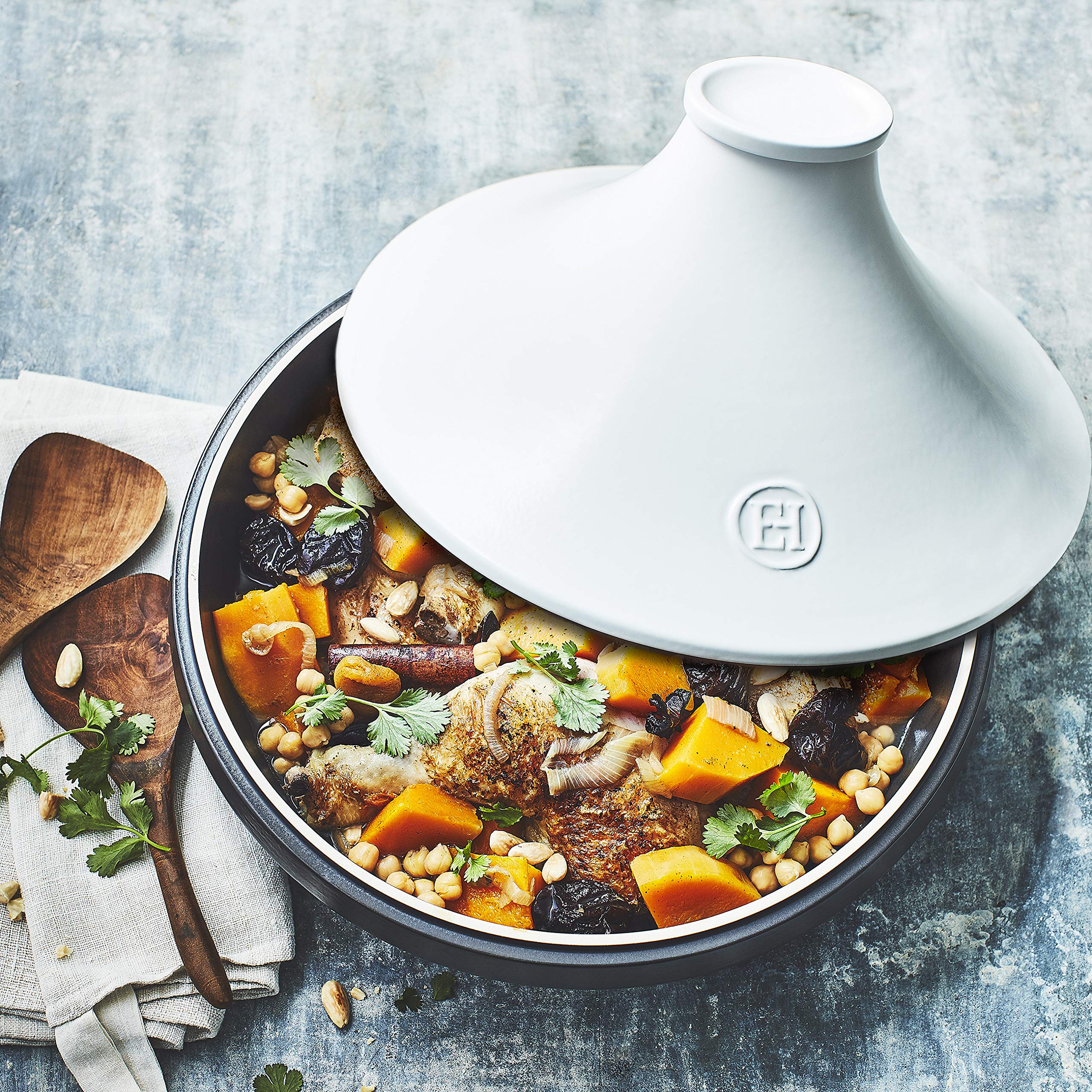 Emile Henry Delight Ceramic Tagine, 4.0 Quart, Slate with White